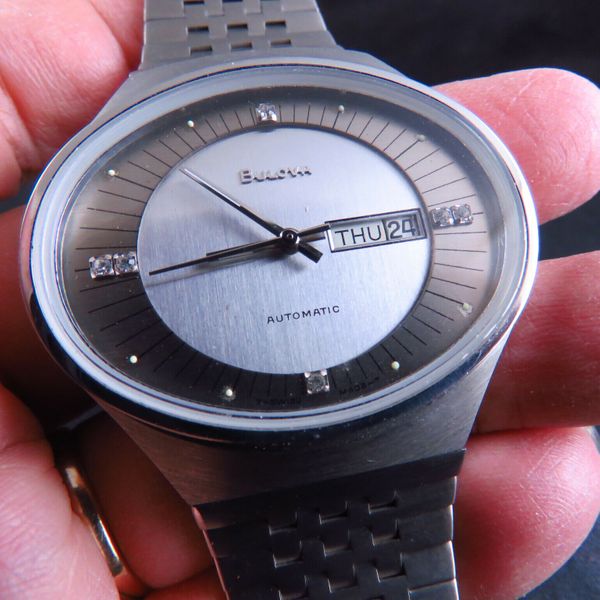 SWISS MADE ALL STEEL BULOVA DAYDATE SPACE AGE AUTOMATIC MEN WATCH ...