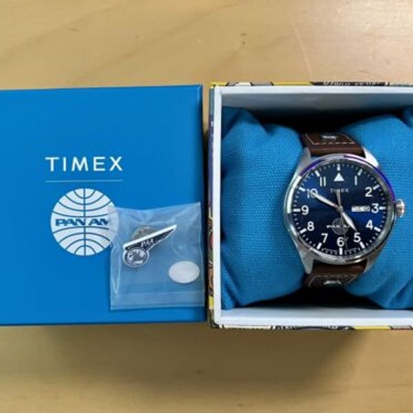 Timex X Pan Am Day-Date 42mm Leather Strap Watch - New & Ready To Ship ...