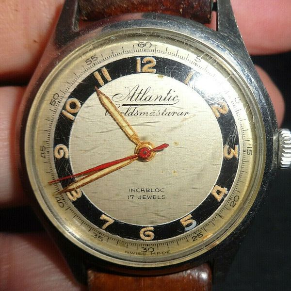 Vintage ATLANTIC VARLDSMASTARUR GENTS WATCH c1950s 17 JEWELS Runs Well ...