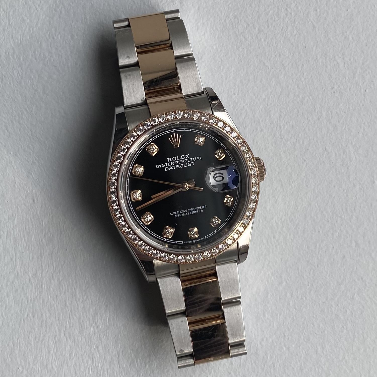 Rolex 126281RBR DateJust 36 Black Two-Tone Rose Gold Factory Diamonds ...
