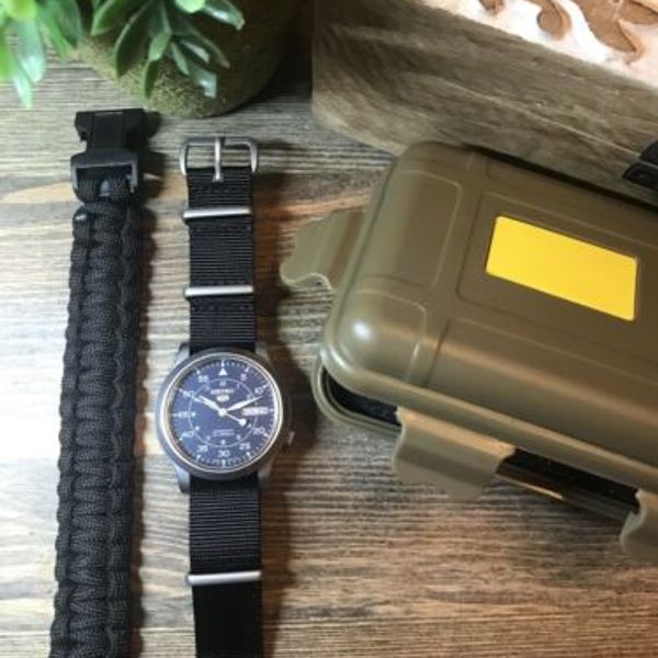 Seiko 5 Blue Field Watch Automatic Geckota Strap SNK807K2 Tactical ...