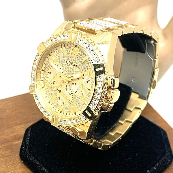 Guess Men's Watch U0799G2 Quartz Gold Dial Gemmed Stainless Steel 47mm ...