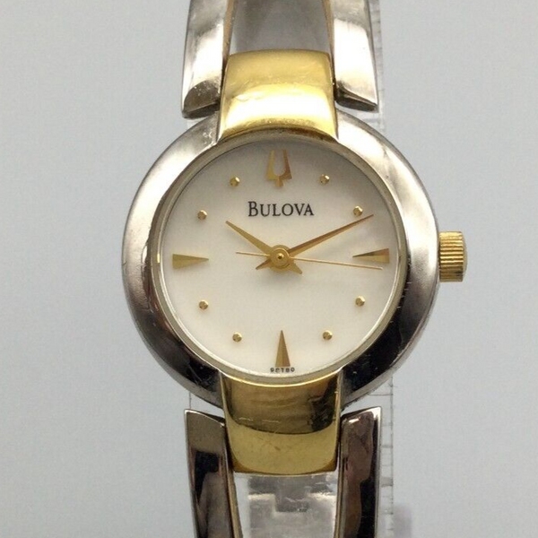 Bulova Watch Women Silver Gold Tone MOP White Dial C864023 New Battery ...