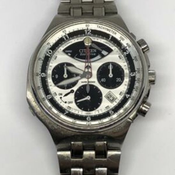 Citizen Eco-Drive WR200 Stainless Steel Panda Dial Chronograph Watch ...