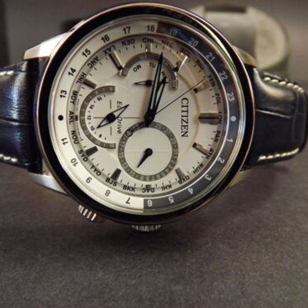 CITIZEN Eco-Drive Calendrier Men's Watch World Time Blue Leather # ...