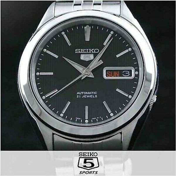 SEIKO 5 SNKL23K1 SNKL23 Automatic 21 Jewels Black Dial Stainless Steel ...