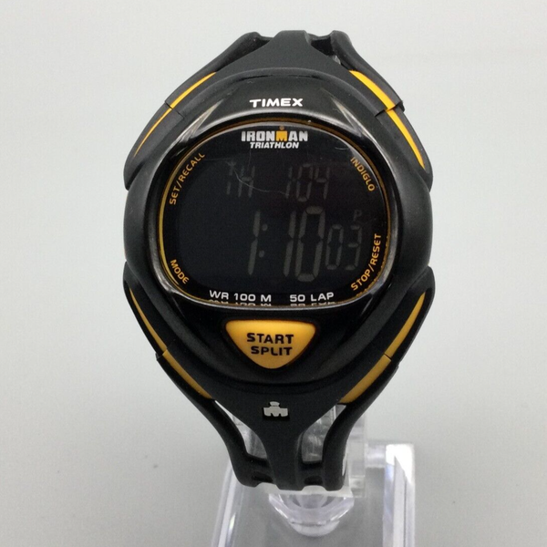 Timex Ironman Triathlon Watch Men 40mm Black Yellow Indiglo 50 Lap New ...
