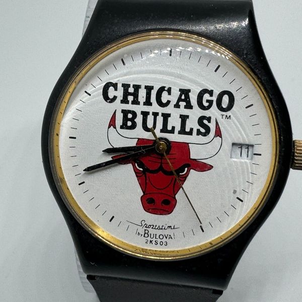 Vintage Bulova Quartz Watch 2K503 Chicago Bulls Men Black Plastic New ...
