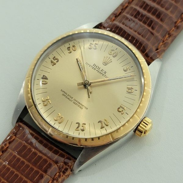 Mens Rolex Oyster Perpetual Ref 1038 35mm 18k Gold SS 1980s Automatic ...