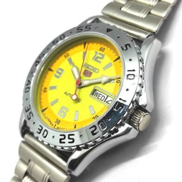 Vintage Seiko Automatic 17 Jewels St.Steel Yellow Face Japanese Men's ...