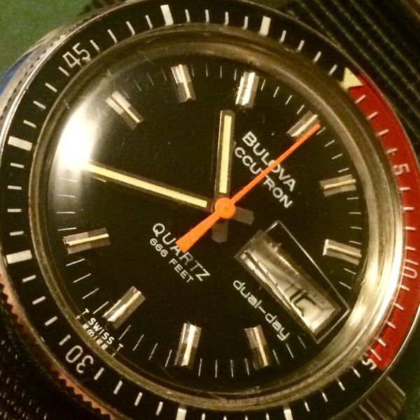 1979 Bulova N9 Accutron 666ft Dual Day Dive Watch Devil Diver ...