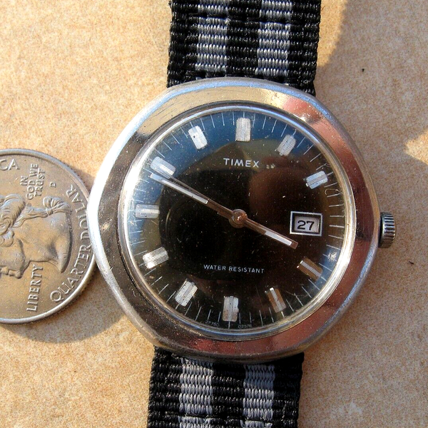 VTG TIMEX DARK GREEN FACE DATE 38MM manual wind NATO STRAP BIG WRIST ...