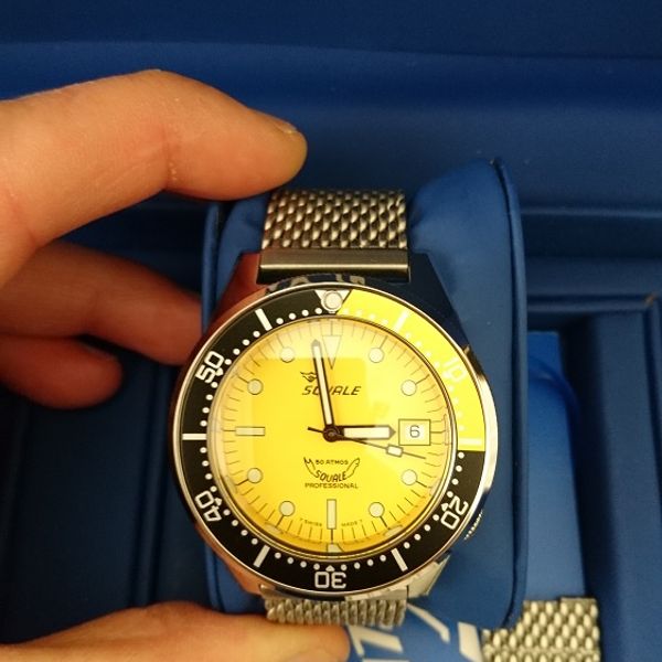 SOLD, SOLD Squale 50 Atmos yellow, domed dial on mesh - $750 ...