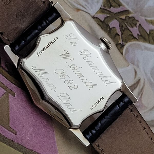 SV7: GORGEOUS & RARE 1954 MIDNIGHT BLACK DIAL HAMILTON NEWTON 14k GOLD ...