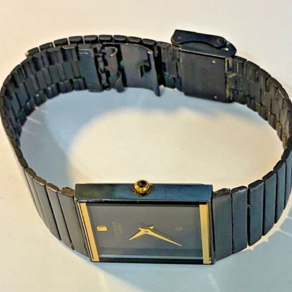 Rare 1987 Vintage - Citizen CQ - Tank Black & Gold - Quartz Watch - Ref ...