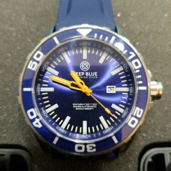 Deep Blue Mens Daynight 63 T100 Swiss Automatic SS Silicone Strap Watch ...