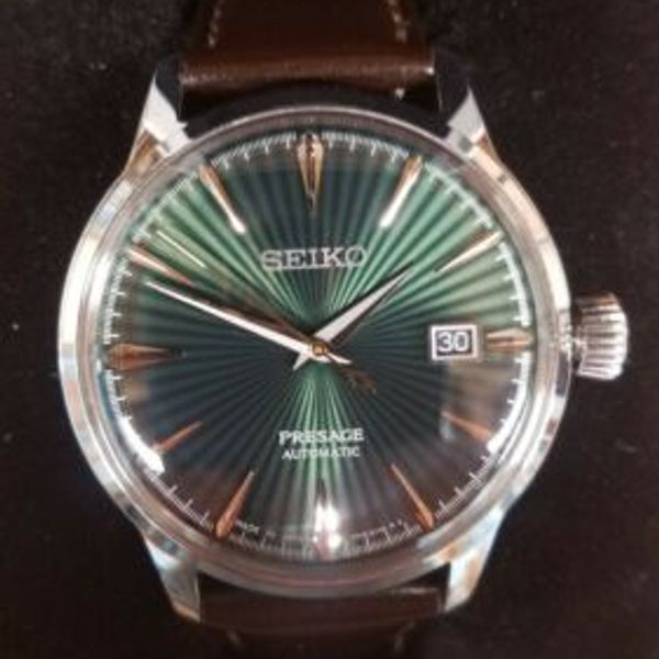 Seiko Men's Presage Cocktail Time Green Dial Leather Strap Watch SRPD37 ...