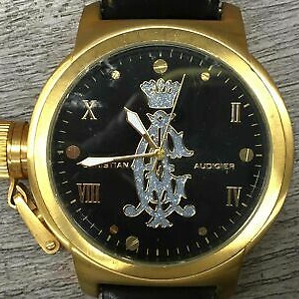 Christian Audigier ETE-101 Black Face Gold Tone Case Men's Watch ...