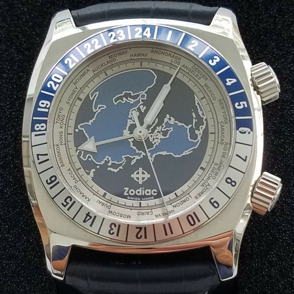 Zodiac Desert Master Blue ZO7000 GMT World Timer Men's Watch ...