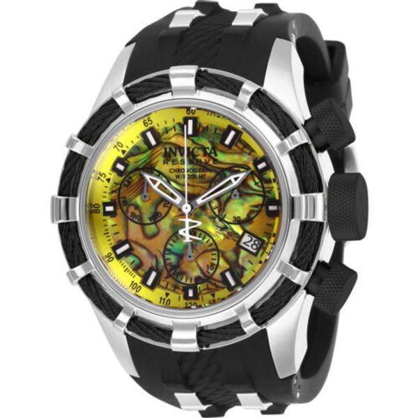 Invicta Men's Watch Reserve Chronograph Yellow Abalone Dial Black Strap ...