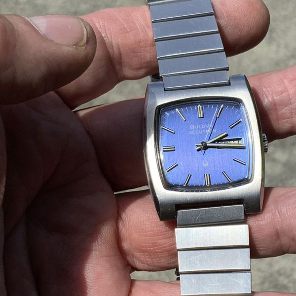 1976 Vintage Bulova Accutron Cerulean Blue Square Dial- Serviced/ New ...