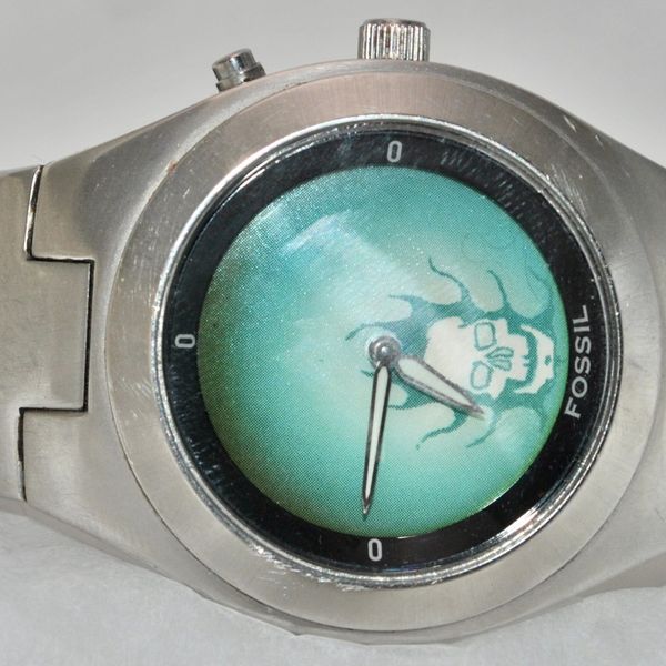 Fossil Big Tic Skull Stainless Bracelet Watch Non-Working Animation JR ...