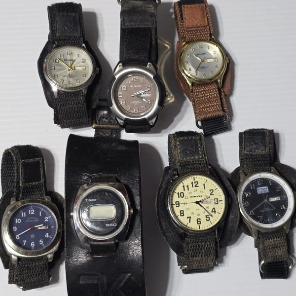 7 x Mens Watch Sharp, Humvee, Brittania, Milan, Timex Nylon & Leather ...
