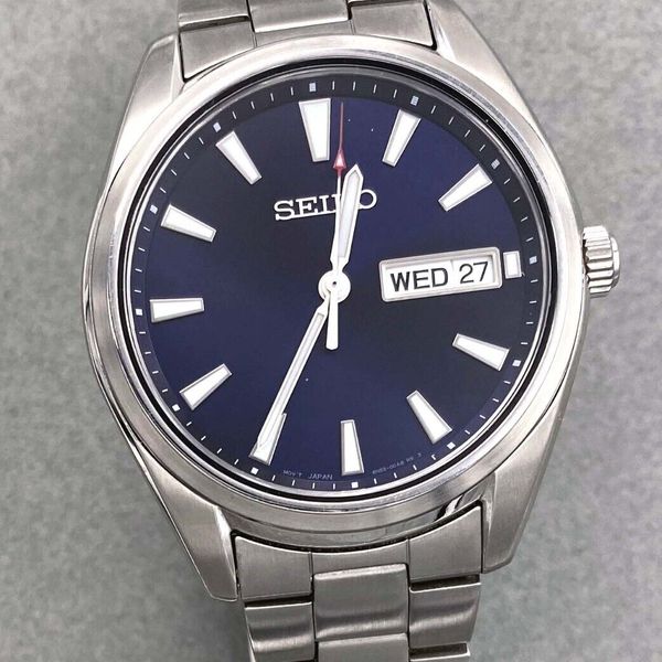 Seiko SUR341P1 Men's Essentials Stainless Steel Blue Dial Day Date ...