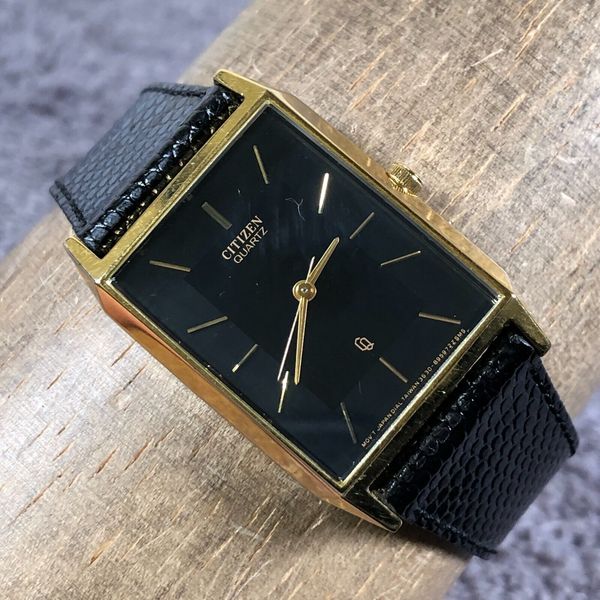 Vintage Citizen CQ Men 3630-890825 Dress Tank Leather Quartz Analog ...