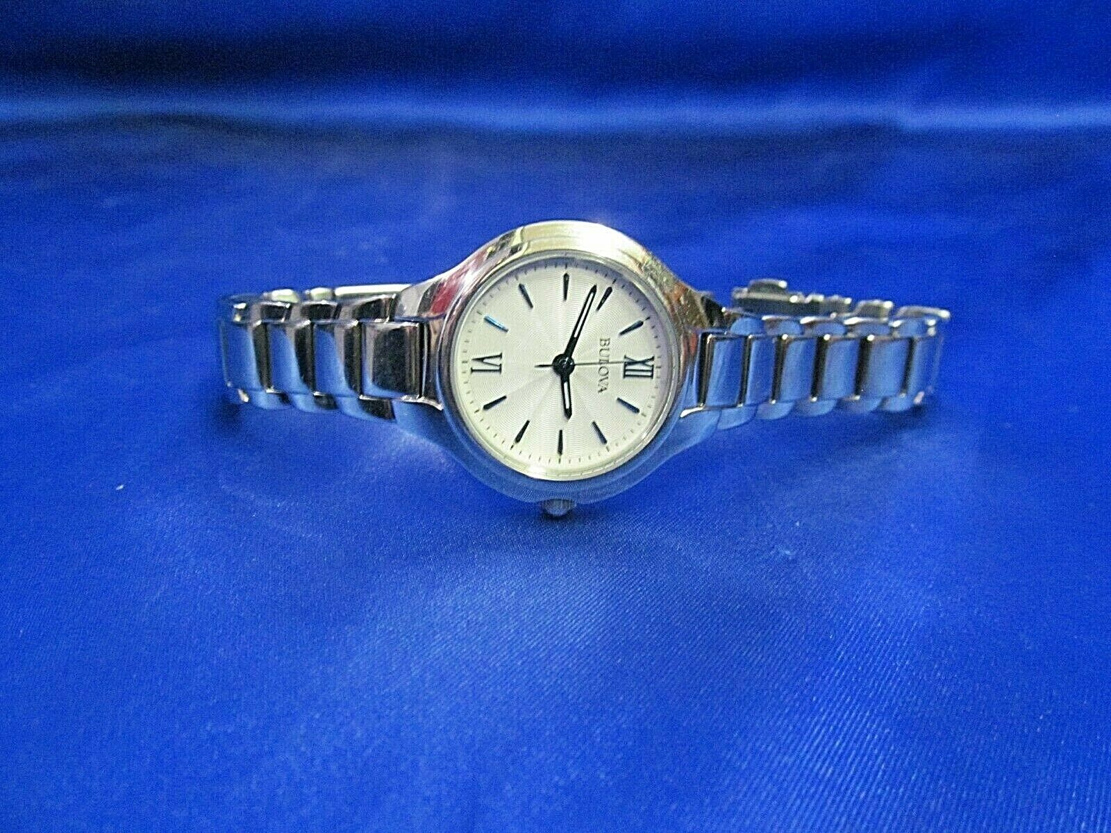 Bulova 96L215 White & Blue Dial Silver Tone Stainless Steel Ladies ...