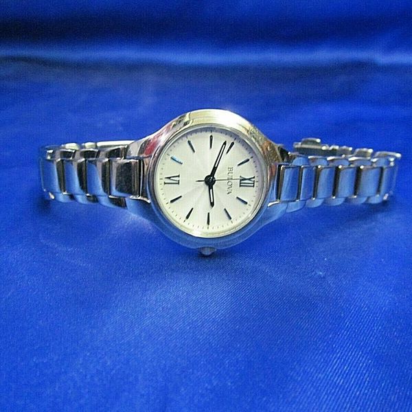 Bulova 96L215 White & Blue Dial Silver Tone Stainless Steel Ladies ...