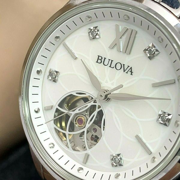 Bulova 96P181 Women's Diamond Automatic Open Heart MOP Dial Stainless ...