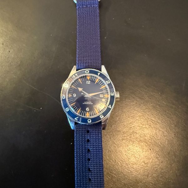 Automatic Watch Omega Look-a-Like. Blue Face and Zulu Strap. See Thru ...
