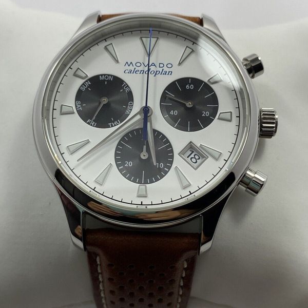Movado Heritage Calendoplan Chronograph Quartz Leather Strap Men's ...
