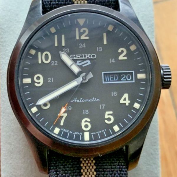 Seiko 5 Automatic SRPG41 Field Watch 100M Day Date Black Dial NATO ...