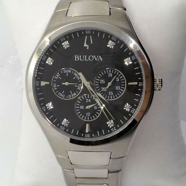 BULOVA CHRONOGRAPH BLACK DIAL MEN'S STAINLESS STEEL WATCH 96D143 $399. ...
