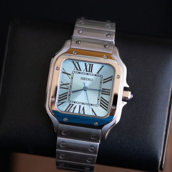 [MOD] SEIKO MOD Cartier Santos Light Blue 38mm | WatchCharts Marketplace