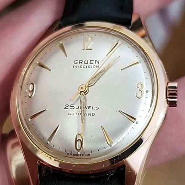 Vintage Gruen Precision Autowind 25 Jewels Swiss Mens Gold Plate Watch ...