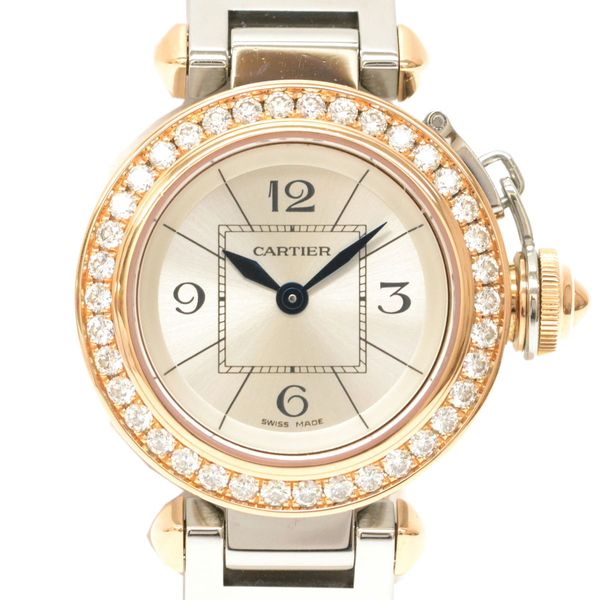 Genuine Cartier Pasha Diamond Bezel Watch QZ Quartz Battery Operated SS ...