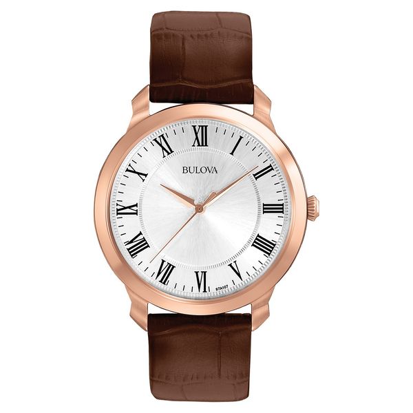 Bulova Men's Dress Silver Dial Classic Quartz Brown Leather Watch 41 MM ...