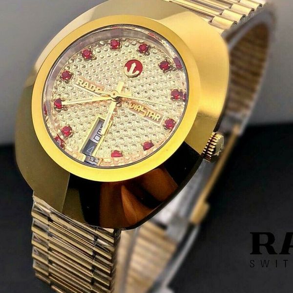 Vintage Rado Diastar Automatic 36 MM Gold Plated Red Stone Men's Wrist ...