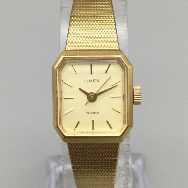 Vintage Timex Watch Women Gold Tone Rectangle Dial Adjustable Band New ...