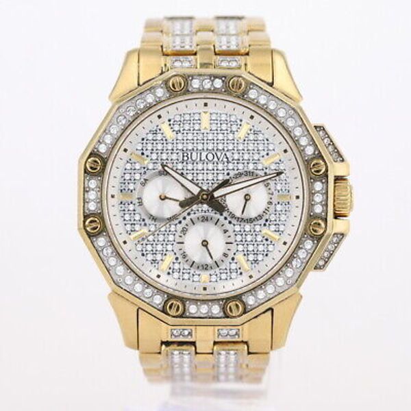 Bulova Octava Crystal Accent Silver Dial Quartz Stainless Steel Men's ...