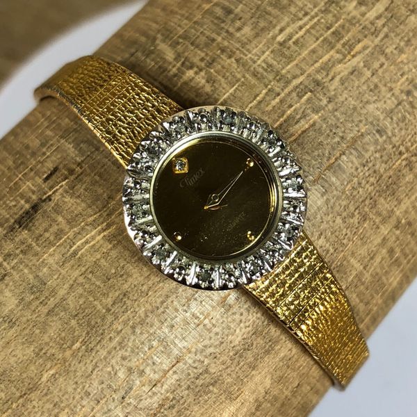 Vintage Timex BA CELL Womens Diamond Bezel Cocktail Gold Tone Quartz ...