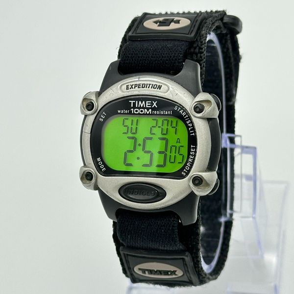 Men's TIMEX Expedition Digital LCD Green Dial Chrono Watch, Black Nylon ...