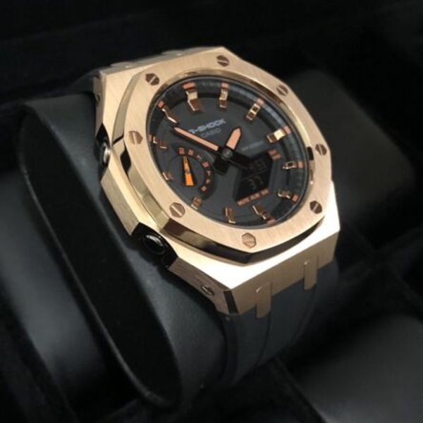 Casio G-Shock GA-2100-1A4ER Custom Rose Gold Stainless Steel Case Mod ...