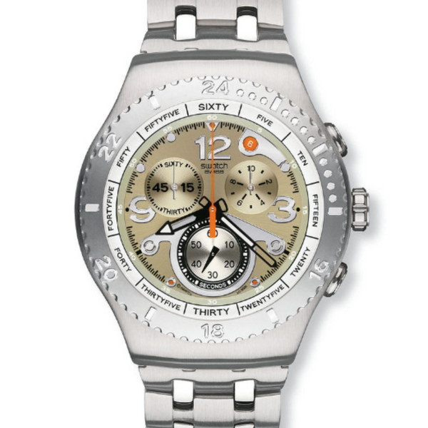 E178 2007 Swatch Sandy Streets Irony Chronograph Steel Watch YOS420G ...