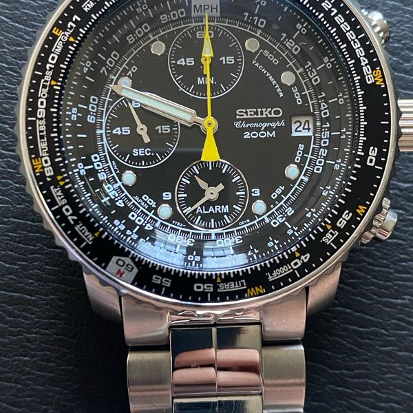 Seiko Pilot Flightmaster SNA411P1 Chronograph 7T62-0EB0 Stainless Mens ...