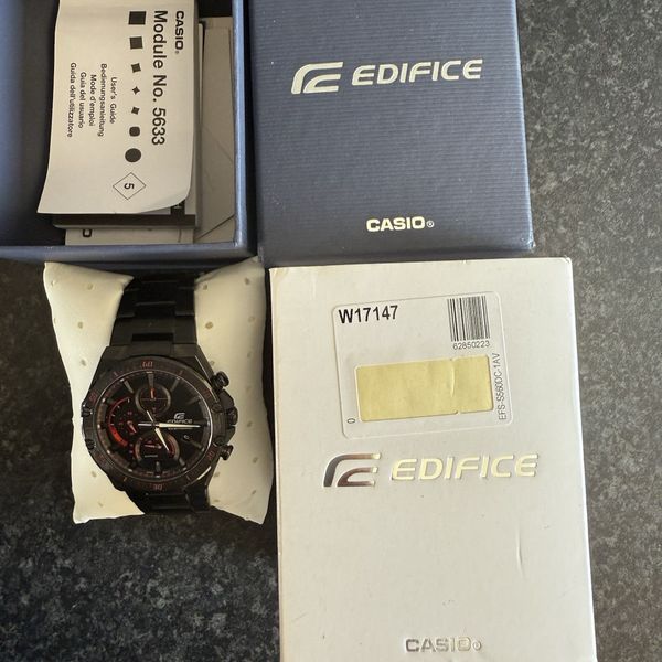 BNIB Casio Ediface EFS-S560DC-1AV Solar Powered Satin Black Red Digits ...
