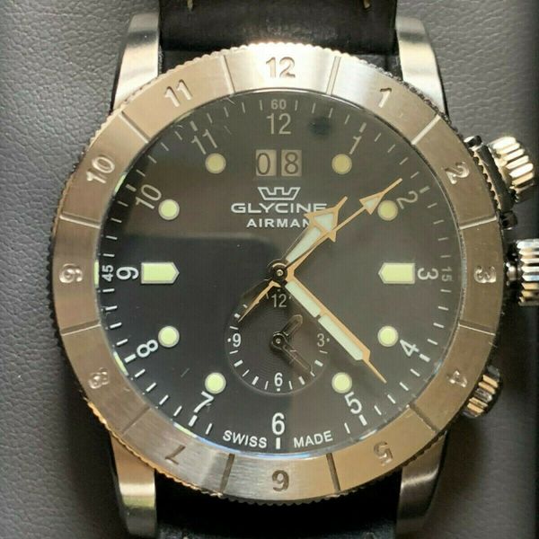 Glycine Men's Airman 42 GMT 42mm Japanese Quartz Leather Strap ...